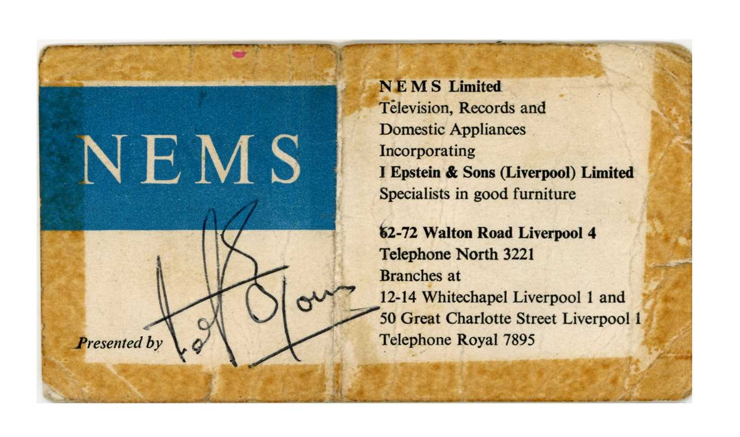 Lot 129 - Brian Epstein 1960s NEMS Ltd Business Card
